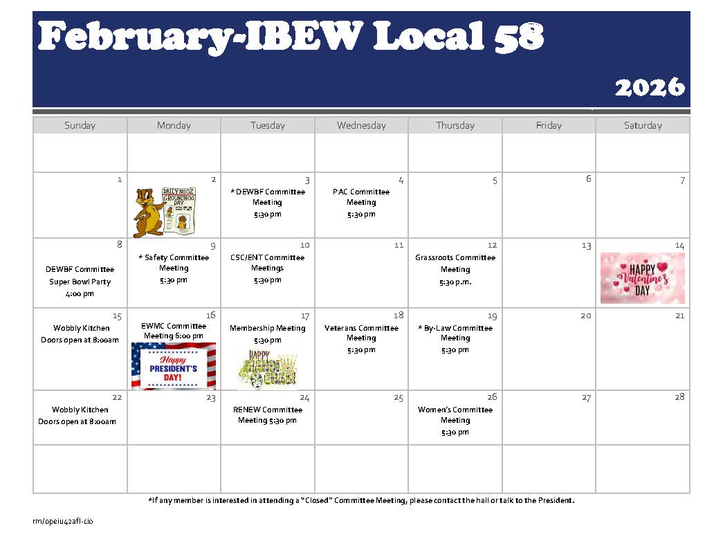 IBEW 58 | Calendar of Events