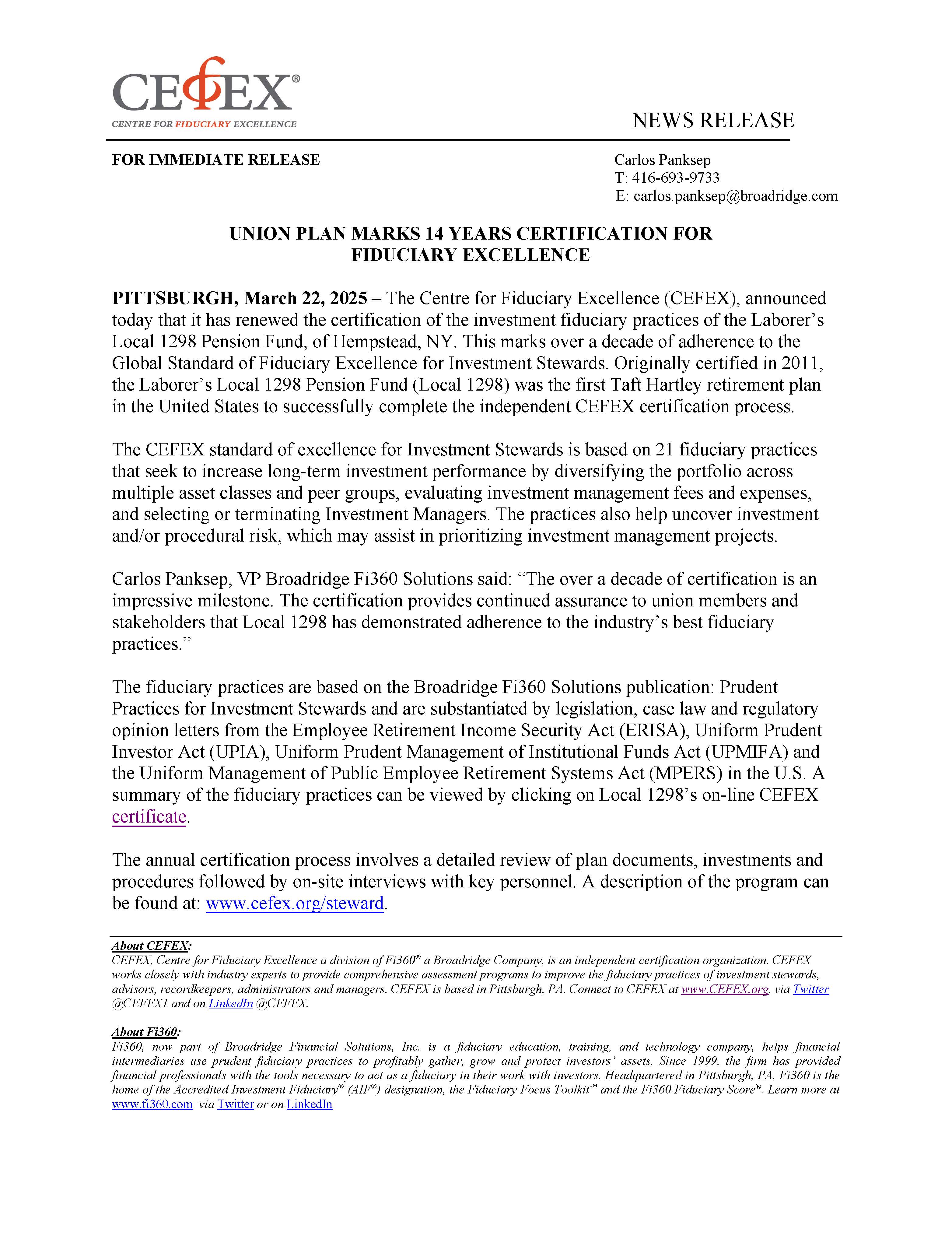Laborers 1298 | Pension Fund