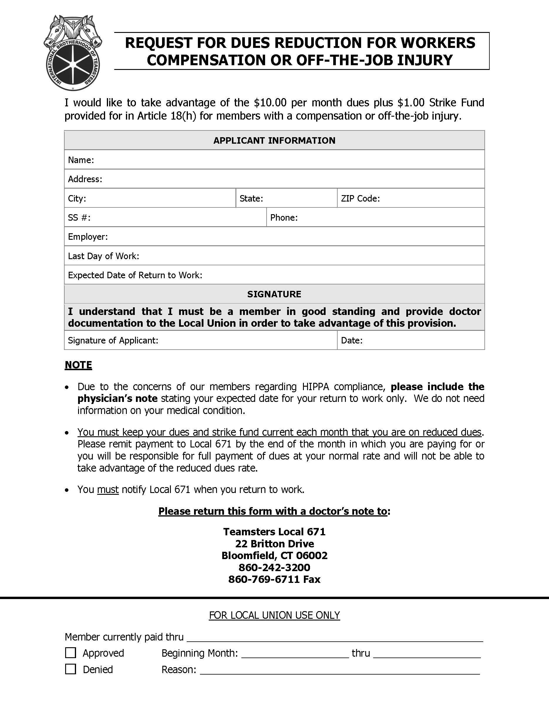 Teamsters 671 | Union Forms